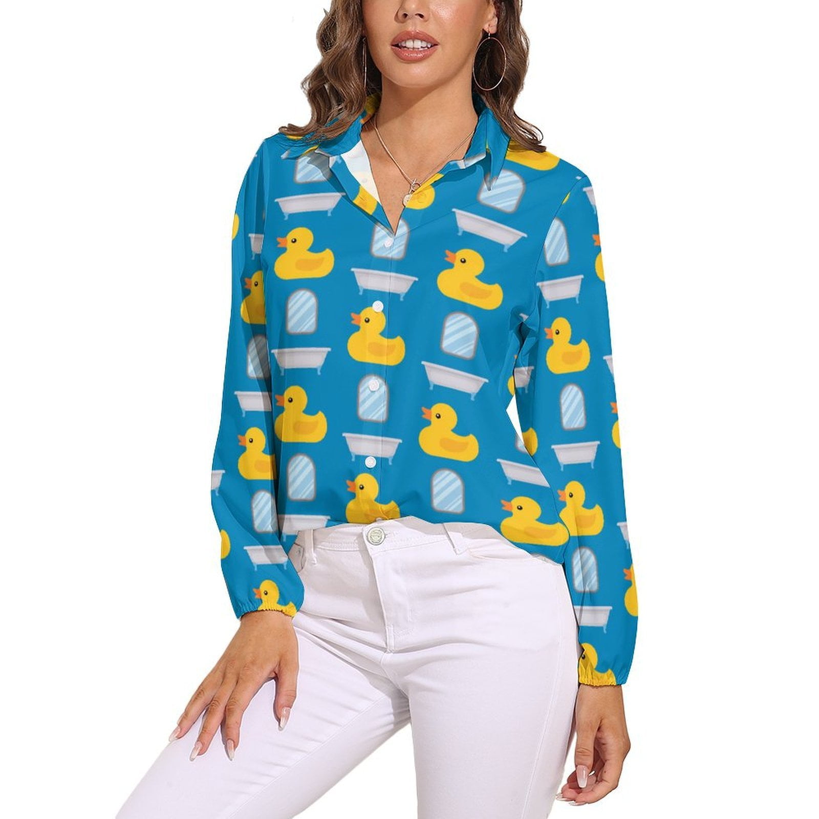Cartoon Yellow Duck Pattern 3D Blouse Spring Long Sleeve Casual Blouses ...