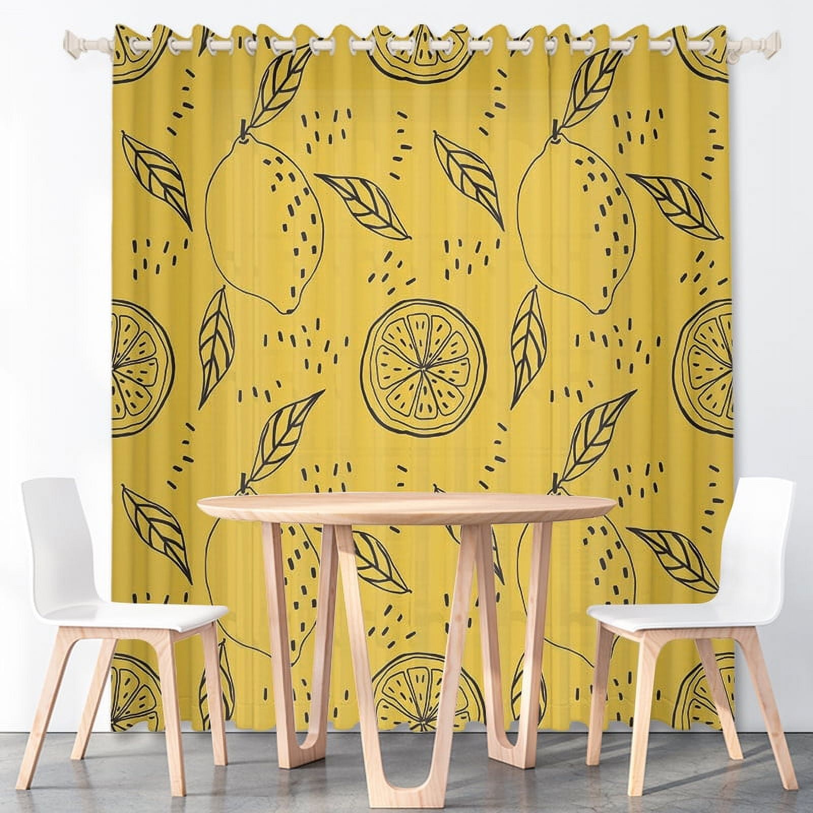 Cartoon Yellow Lemon Fruit Custom Curtain Solid Color Background Thin ...