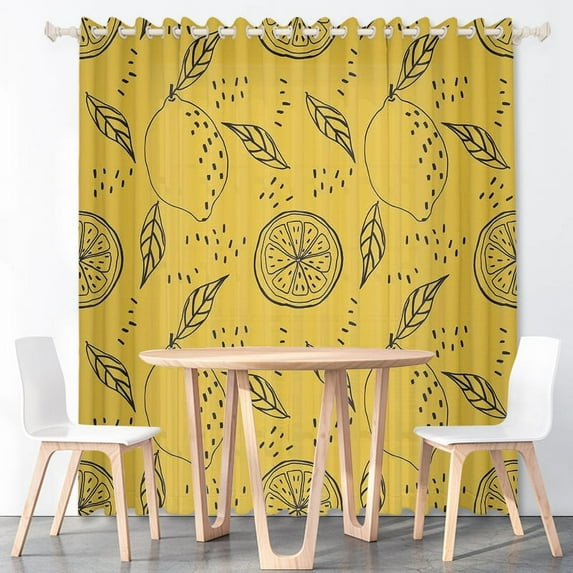 Cartoon Yellow Lemon Fruit Custom Curtain Solid Color Background Thin ...