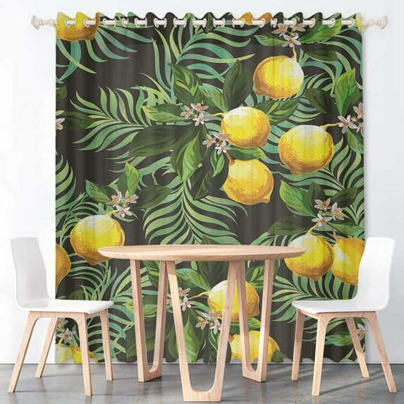 Cartoon Yellow Lemon Fruit Custom Curtain Solid Color Background Thin ...