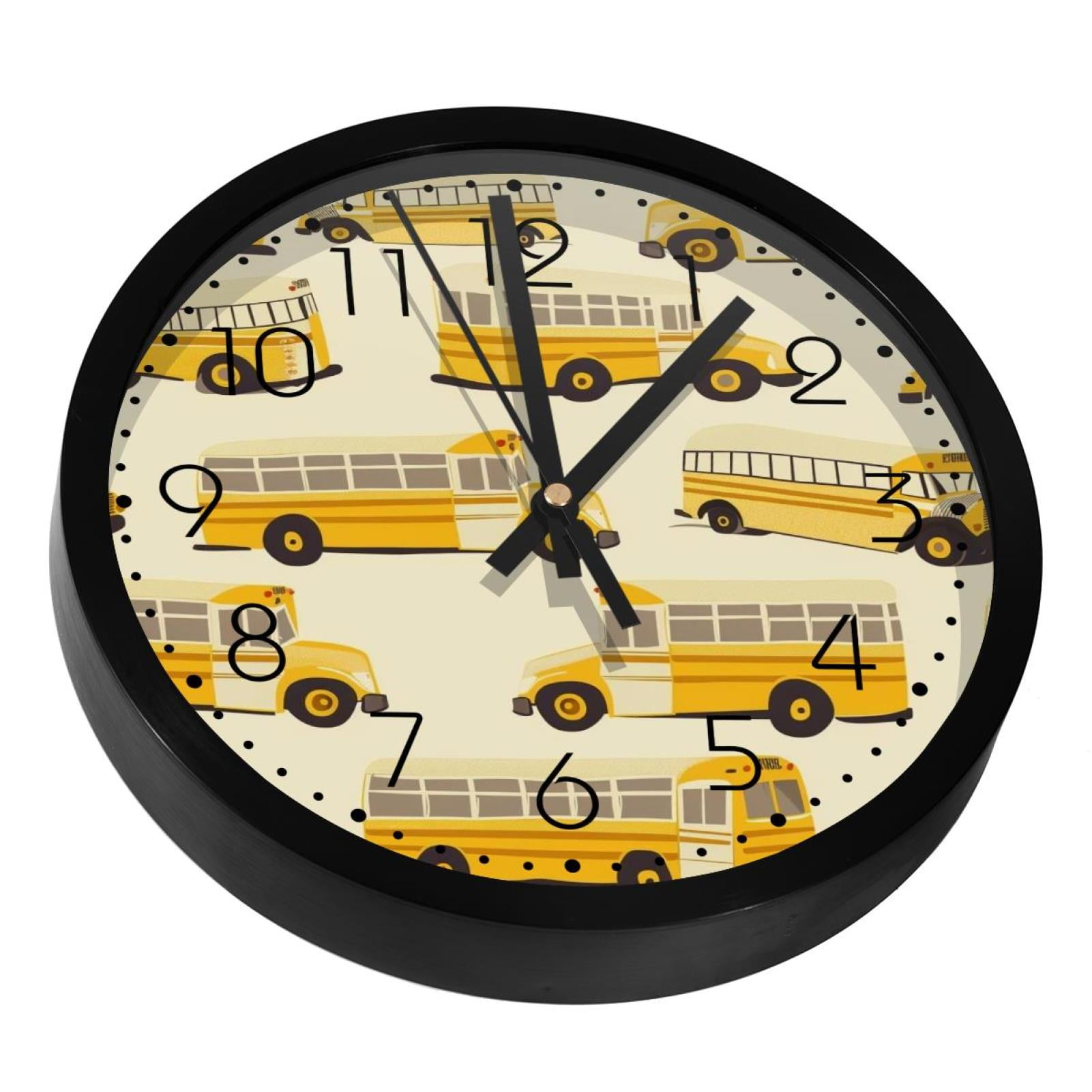 Cartoon Yellow School Bus Silent Wall Clock, Non Ticking Battery ...