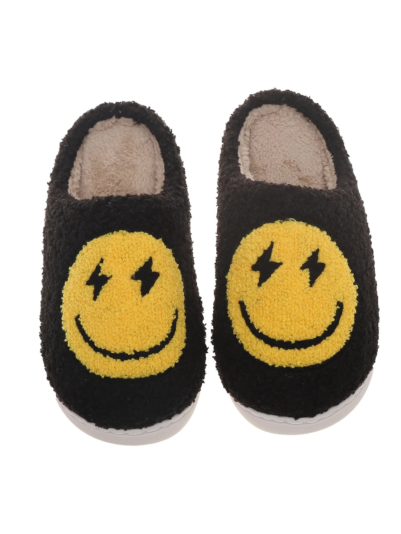 Cartoon Yellow Smile Slippers Women 2023 Winter Soft Sole Fluffy Fur ...