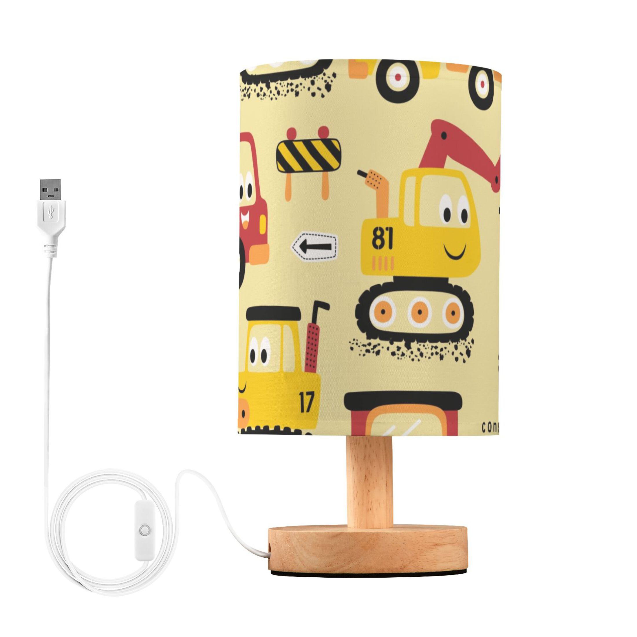 Cartoon Yellow Vehicles and Excavator Bedside Table Lamp LED Warm ...