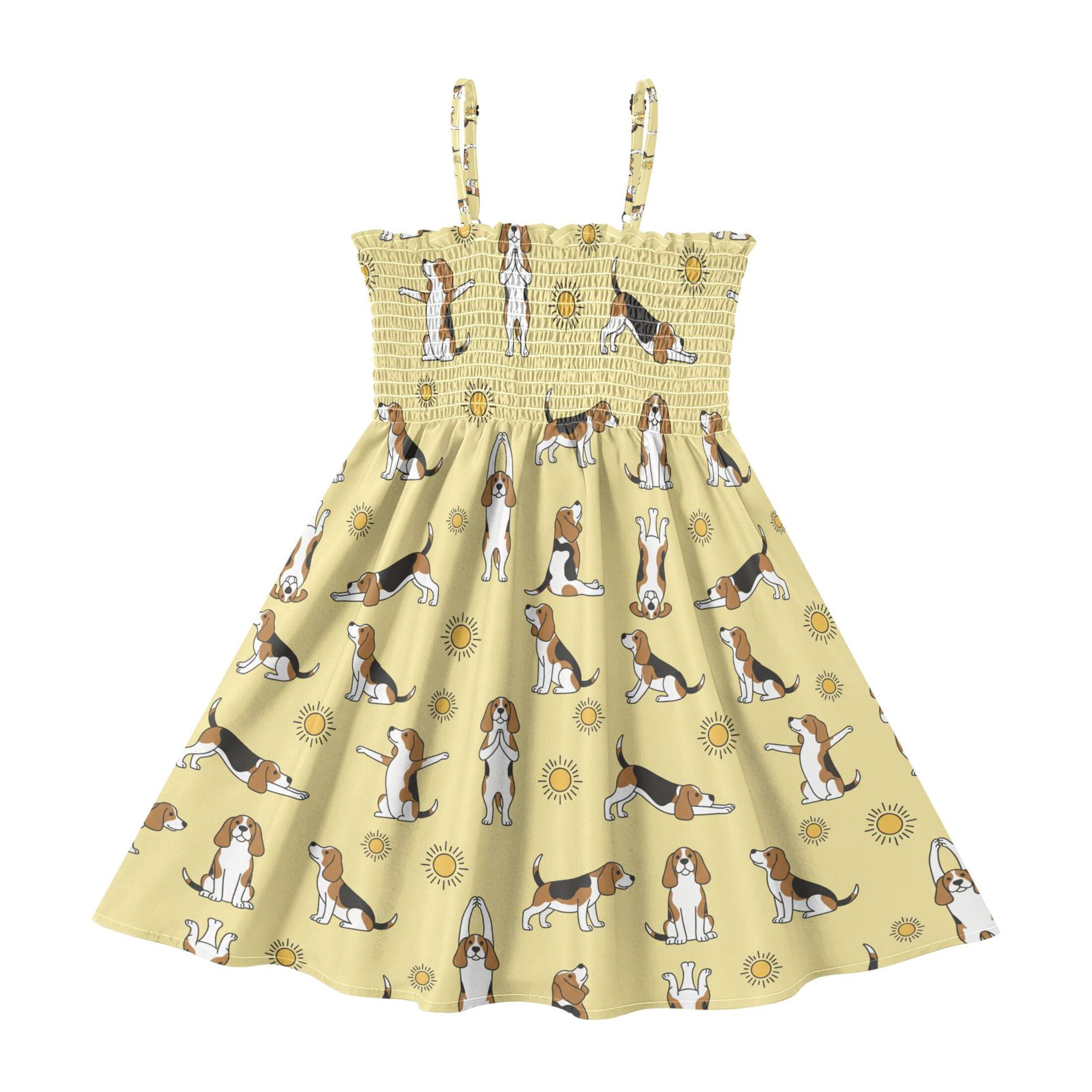 Cartoon Yoga Dog Beagle Girls' Casual Dresses 2Y-8Y Sleeveless Ruffle ...