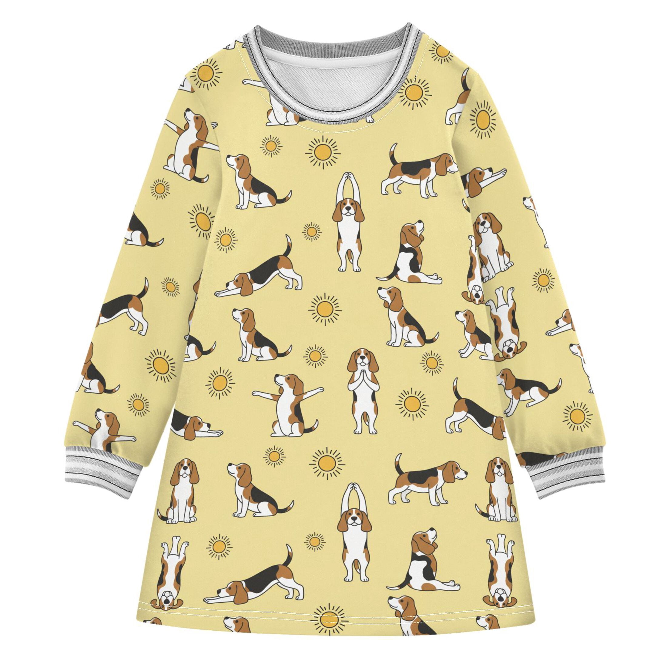 Cartoon Yoga Dog Beagle Girls'long-sleeved dress Thickened A-dress Warm ...