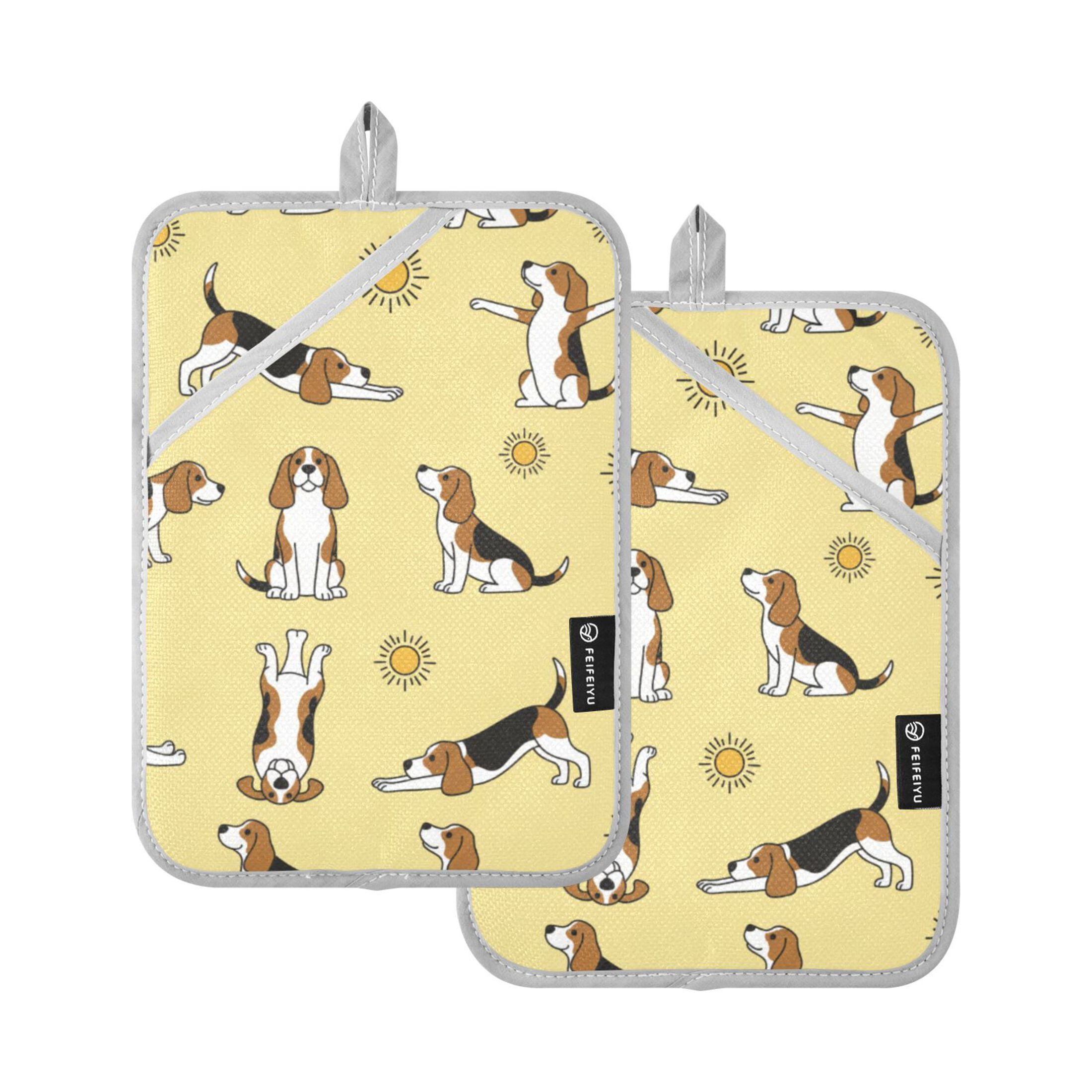 Cartoon Yoga Dog Beagle Pot Holder Set 2 Piece Non-Slip Oven Hot Pads ...