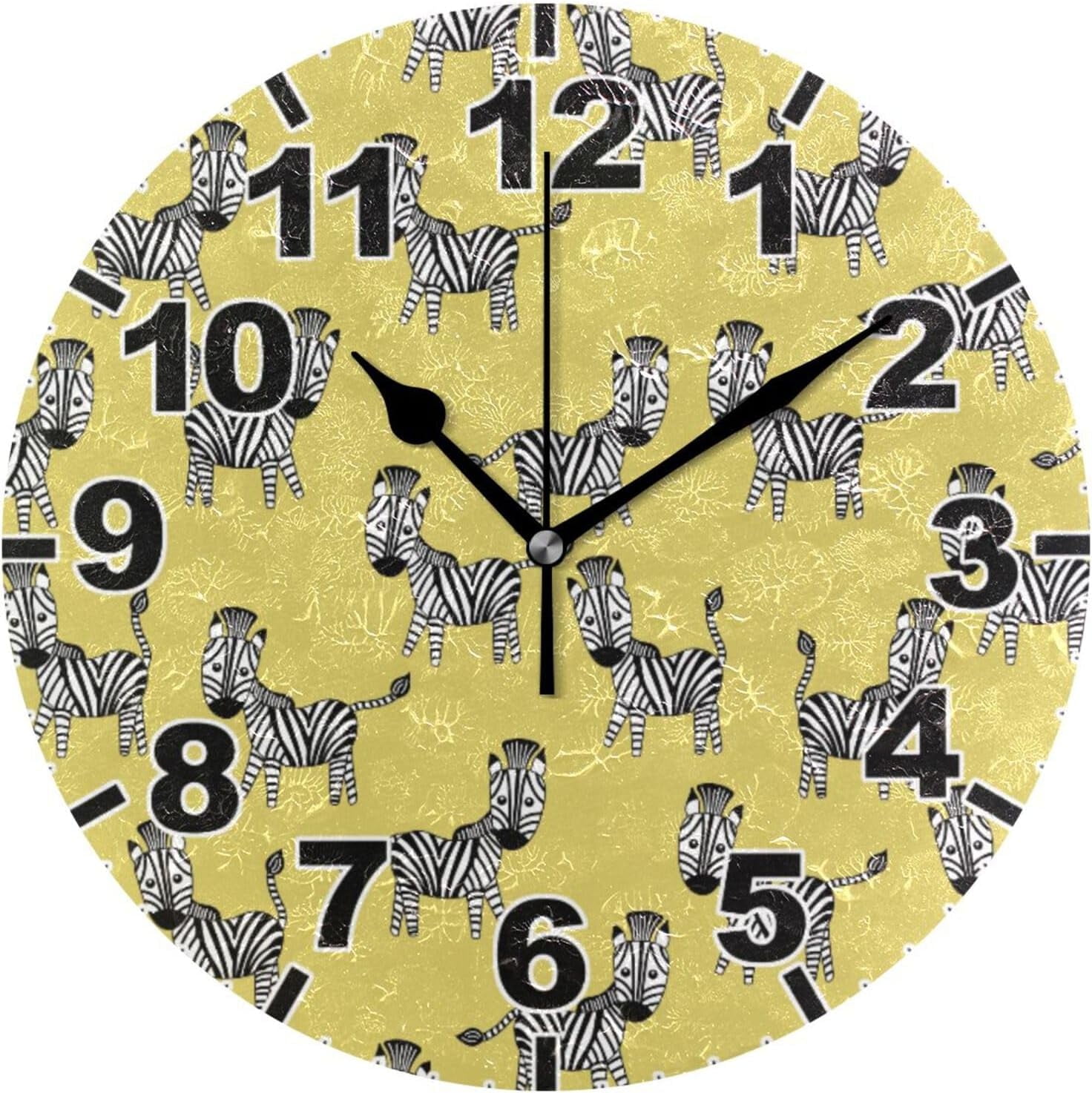 Cartoon Zebra Pattern Round Wall Clock, Battery Operated Silent Non ...