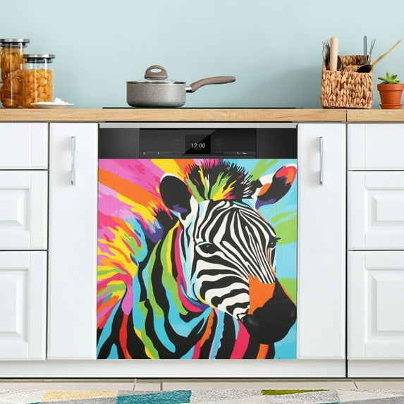 Cartoon Zebra with Colorful Stripes Dishwasher Magnet Refrigerator ...