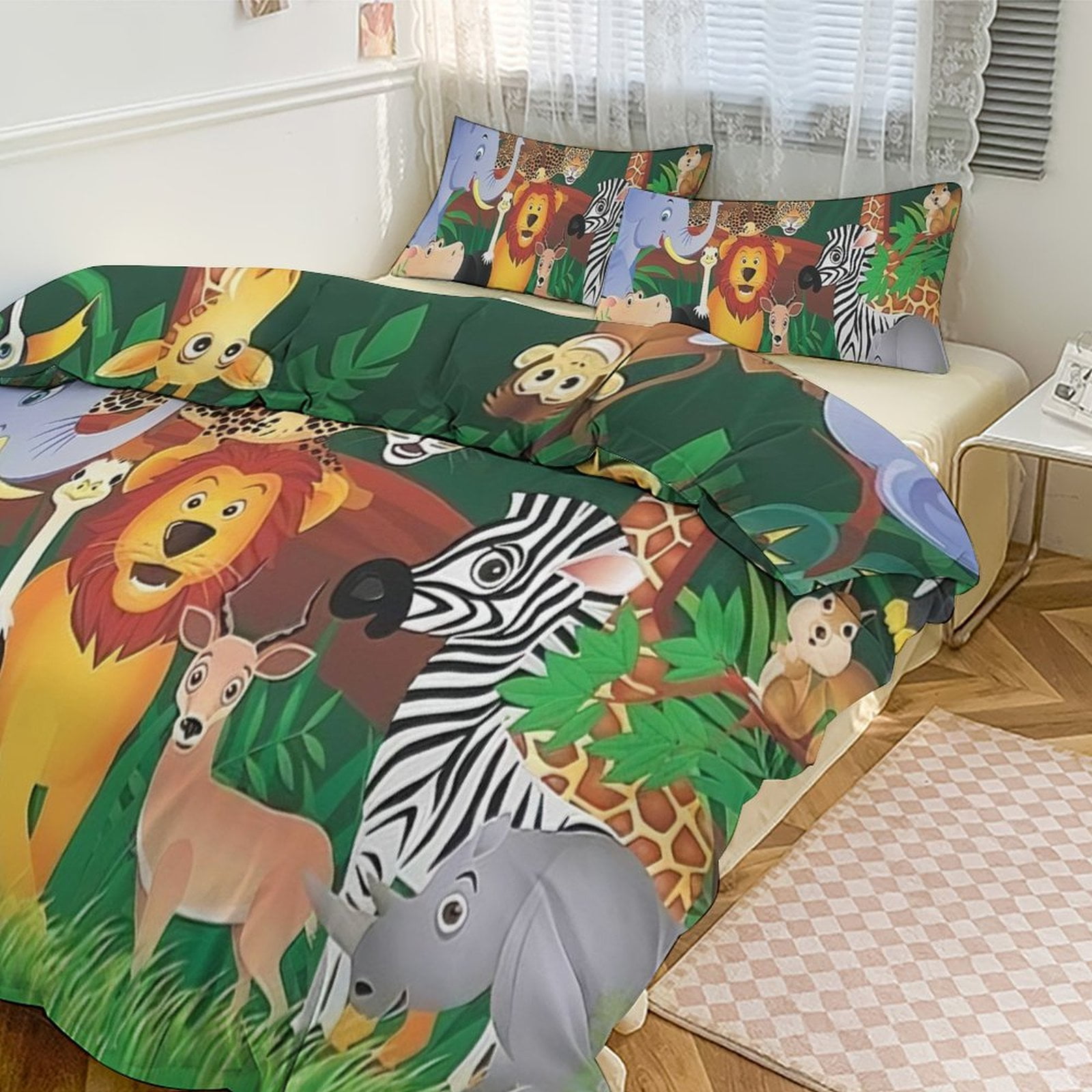 Cartoon Zoo 102"x90"3 Pcs Soft Bedding Set Includes 1 Duvet Cover with ...