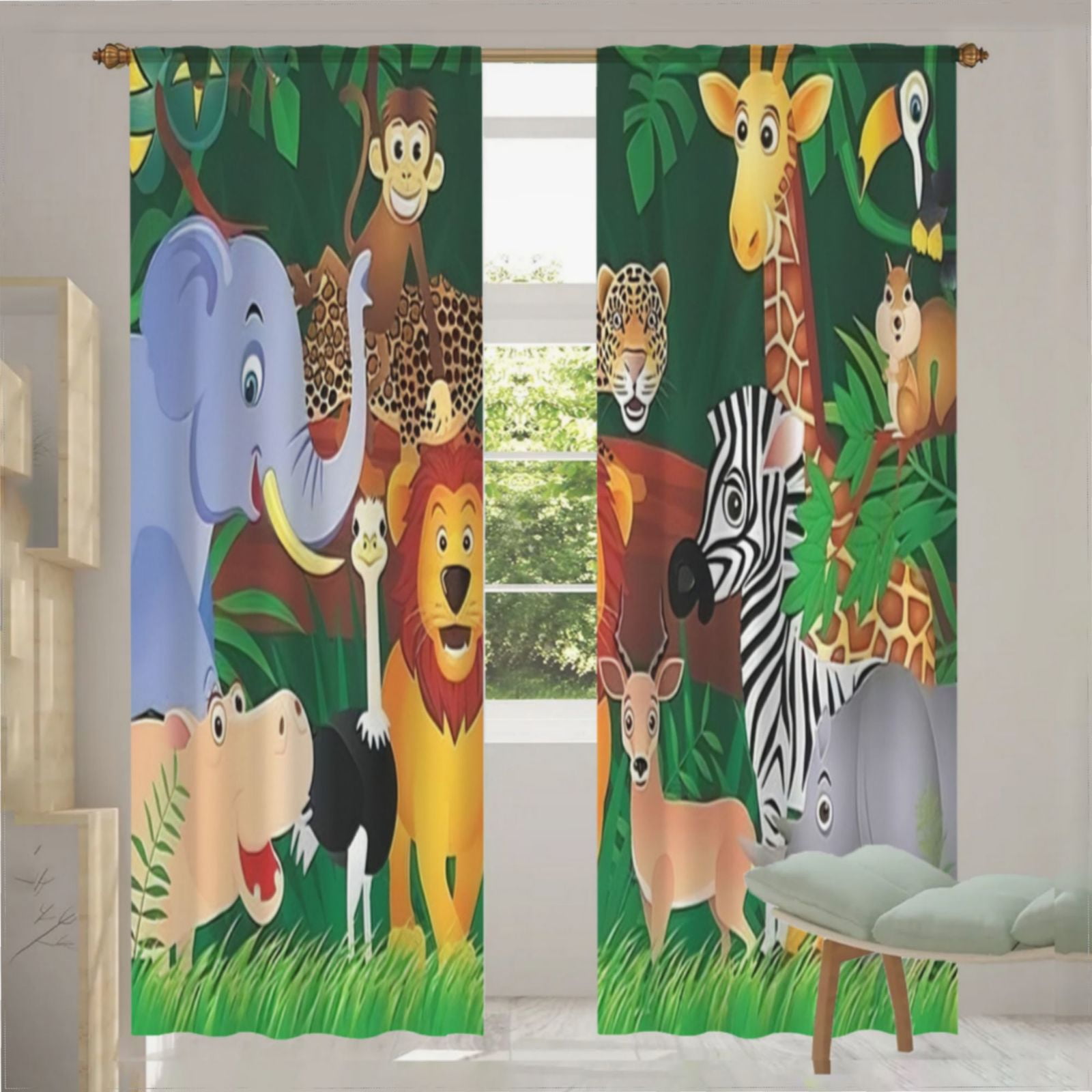 Cartoon Zoo Curtains for Living Room Bedroom Decor Transparent Chiffon ...