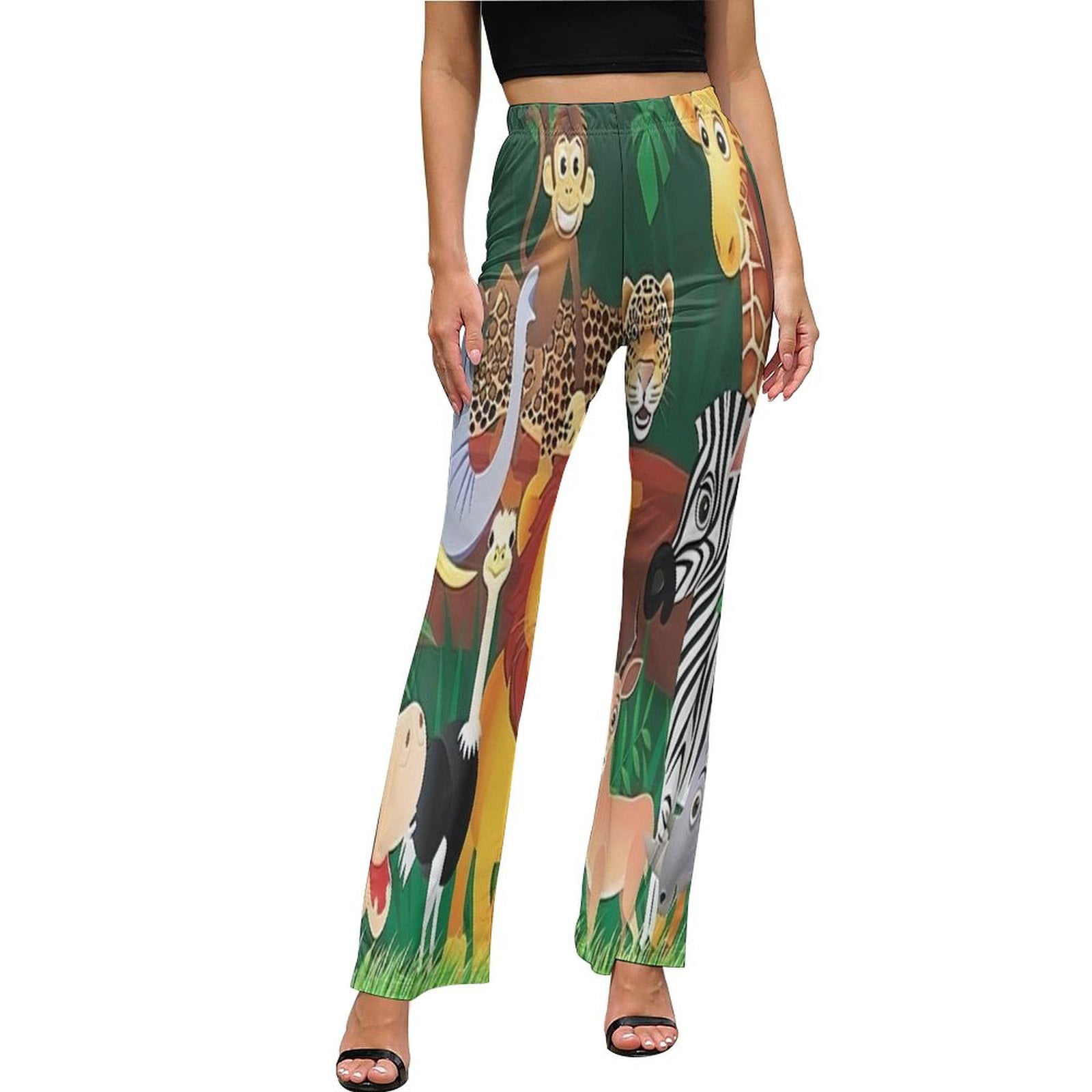Cartoon Zoo High Waisted Casual Flared Trousers Summer Home Pants Gift ...