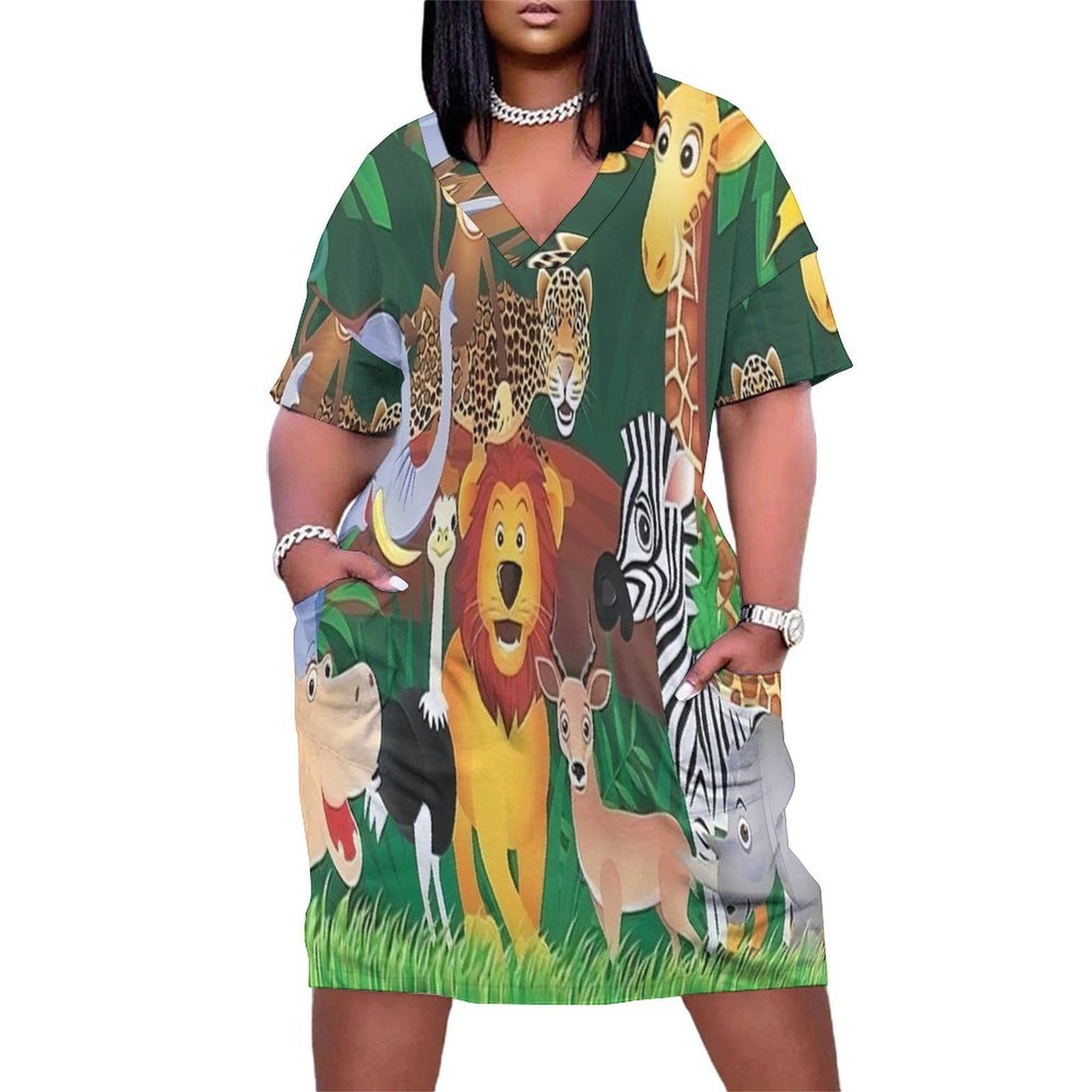 Cartoon Zoo Loose Pocket Dress Dresses Summer Summer Dresses for Women ...