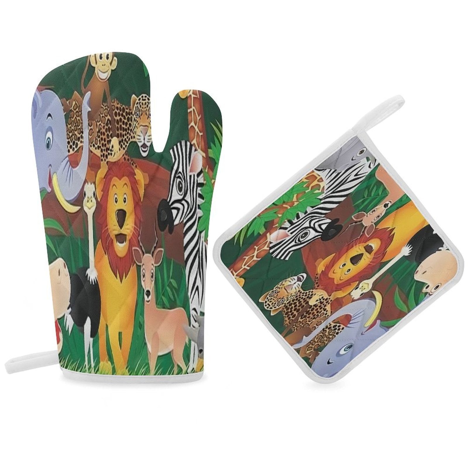 Cartoon Zoo Oven Gloves And Pots Stand Set Oven Gloves And Pot Racks ...