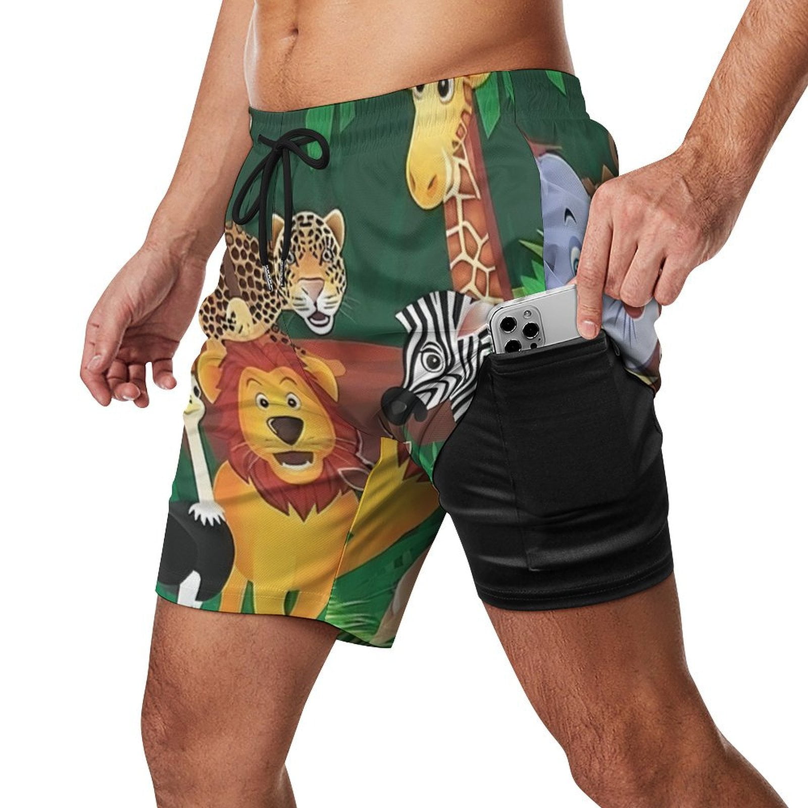 Cartoon Zoo Quick Dry Swimming Shorts For Men Swimwear Swimsuit Swim ...