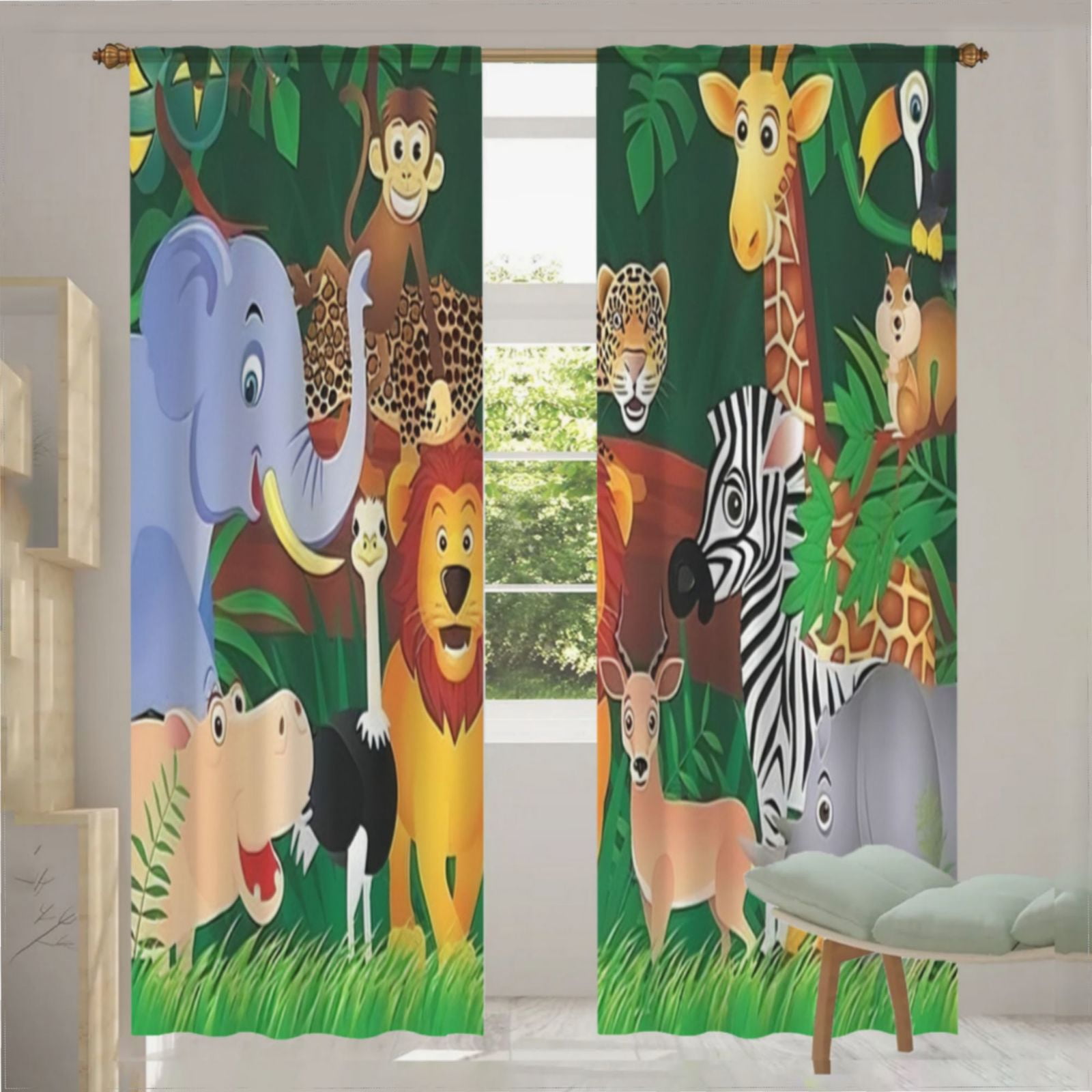 Cartoon Zoo Tulle Sheer Window Curtains For Living Room Kitchen Bedroom ...