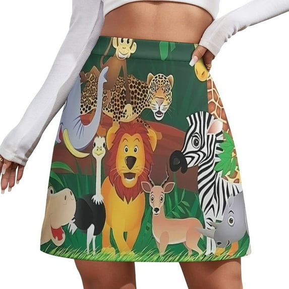 Cartoon Zoo Women's High Waist Skirt Stretchy Casual Mini Skirt ...