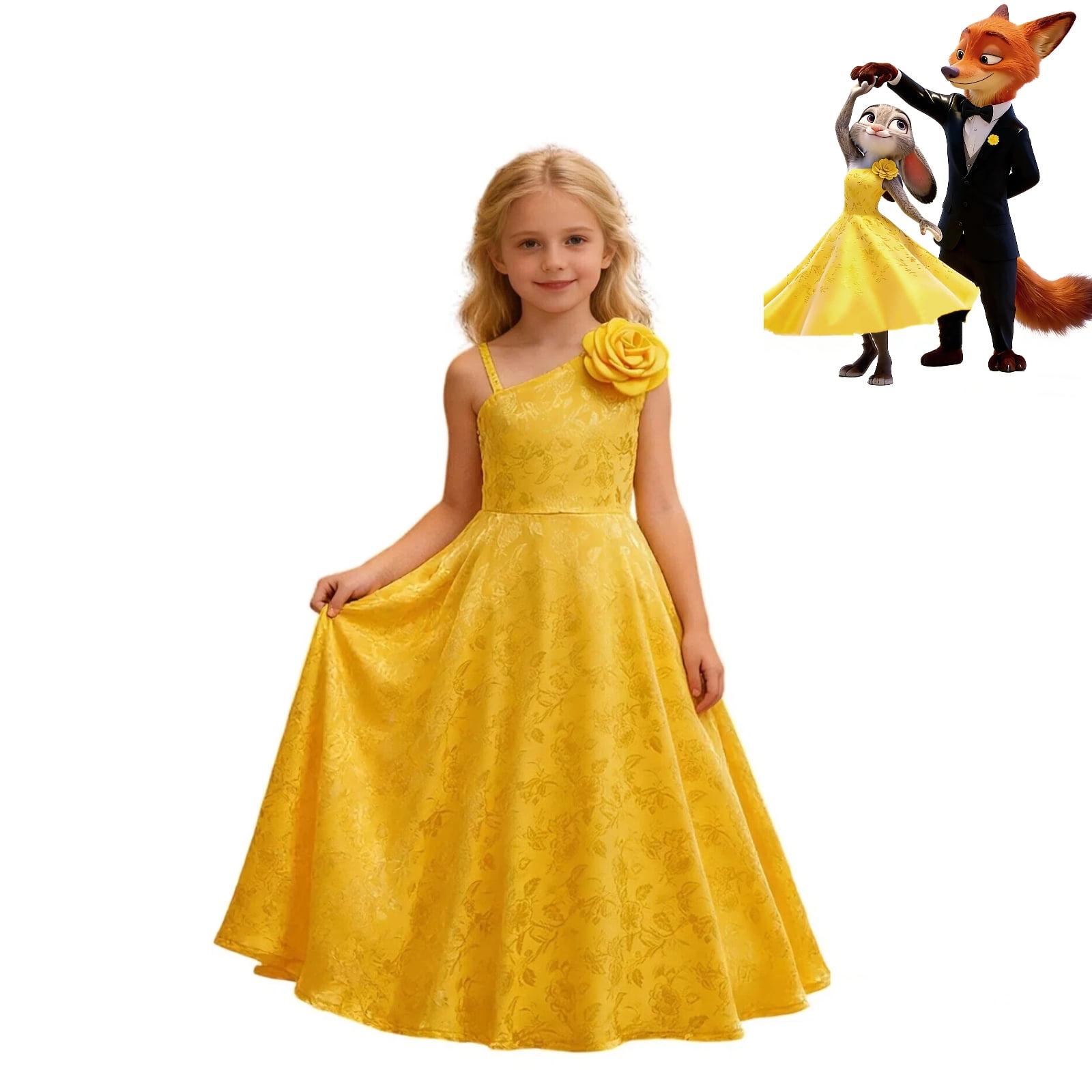 Cartoon Zootopia-2 Girls Judy Yellow dress Set Outfits With For Stage ...