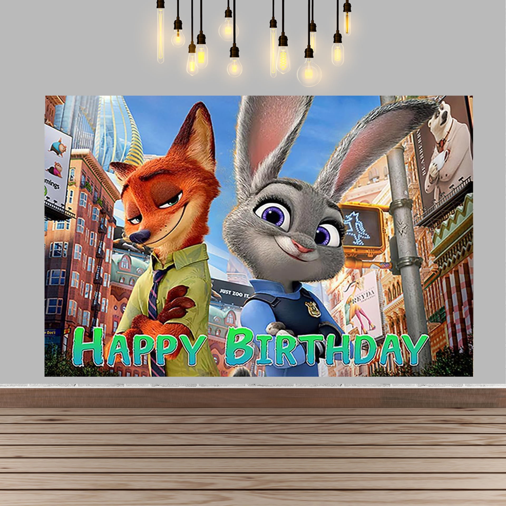Cartoon Zootopia Birthday Backdrop Banner Party Supplies Happy Birthday ...