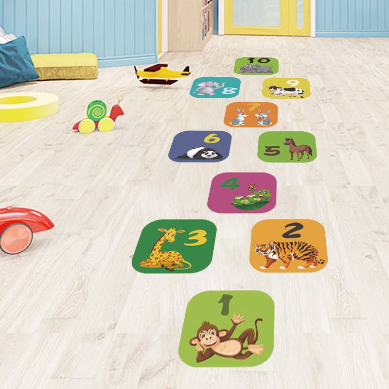 Cartoon animal figures hopscotch children's room kindergarten floor ...