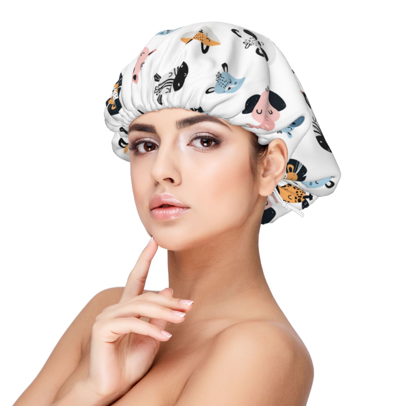 Cartoon animals B Silk Bonnet for Sleeping Women Men, Adjustable ...