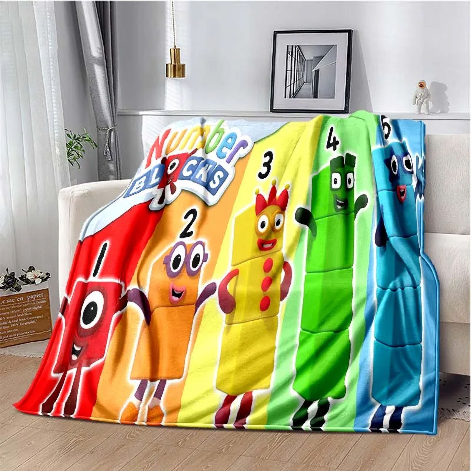 Cartoon animation Number blocks printed blanket sofa bed decoration ...