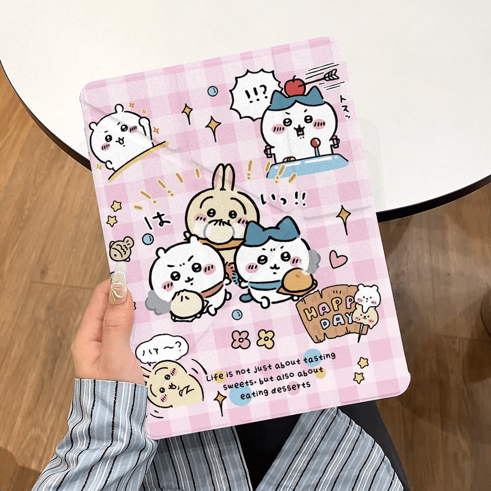 Cartoon anime Chiikawa tablet protective case, three fold with pen slot ...