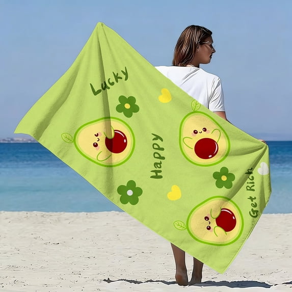 Cartoon avocado style oversized soft beach towel, flower and love ...