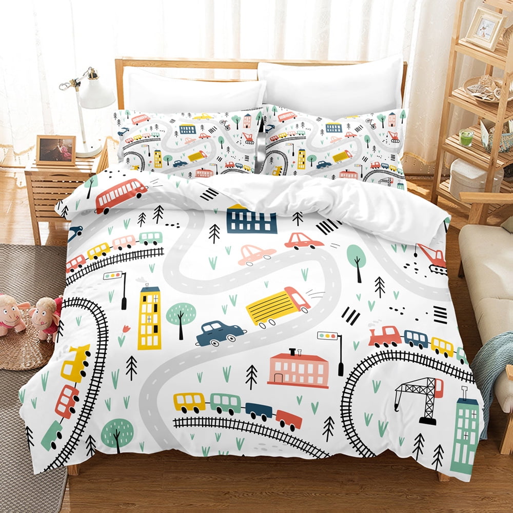 Cartoon car Bedding Three Piece Set Soft and Comfortable Bedding for ...