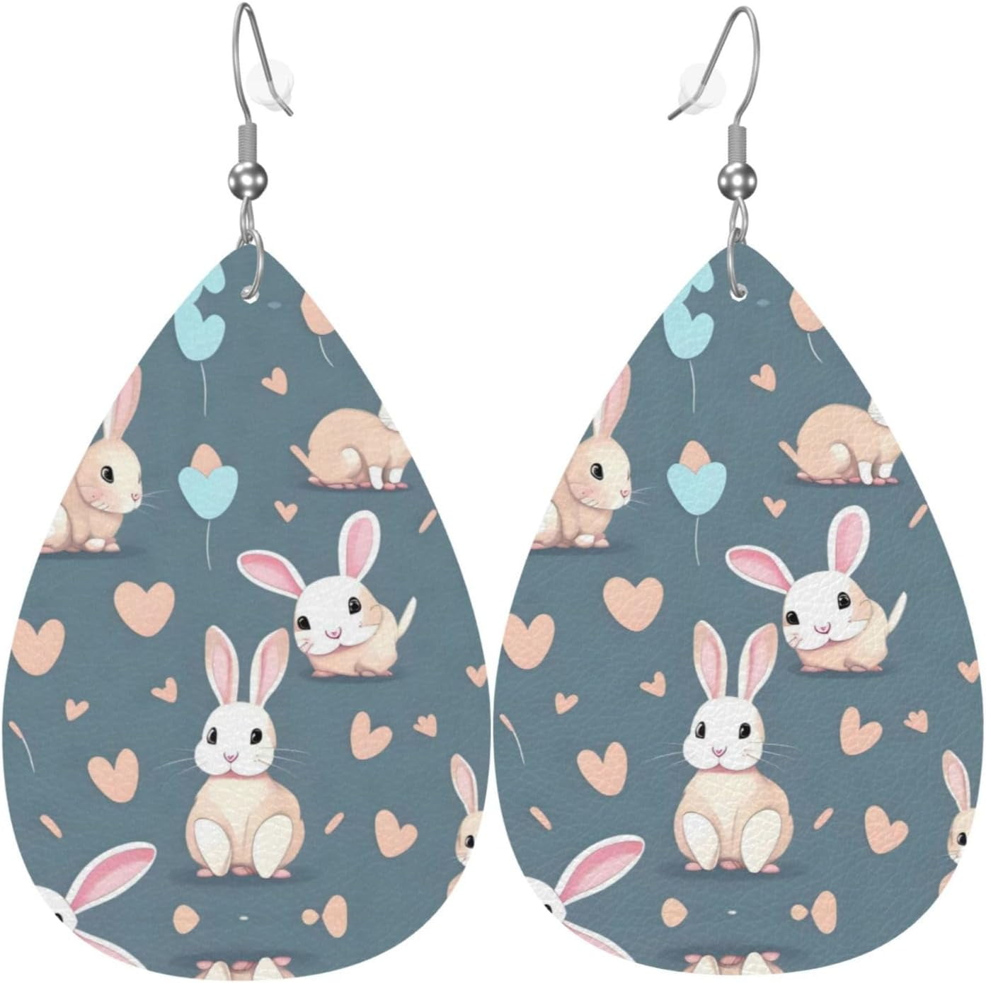 Cartoon cute bunny Women's Teardrop Leather Earrings, Hook 925 Silver ...