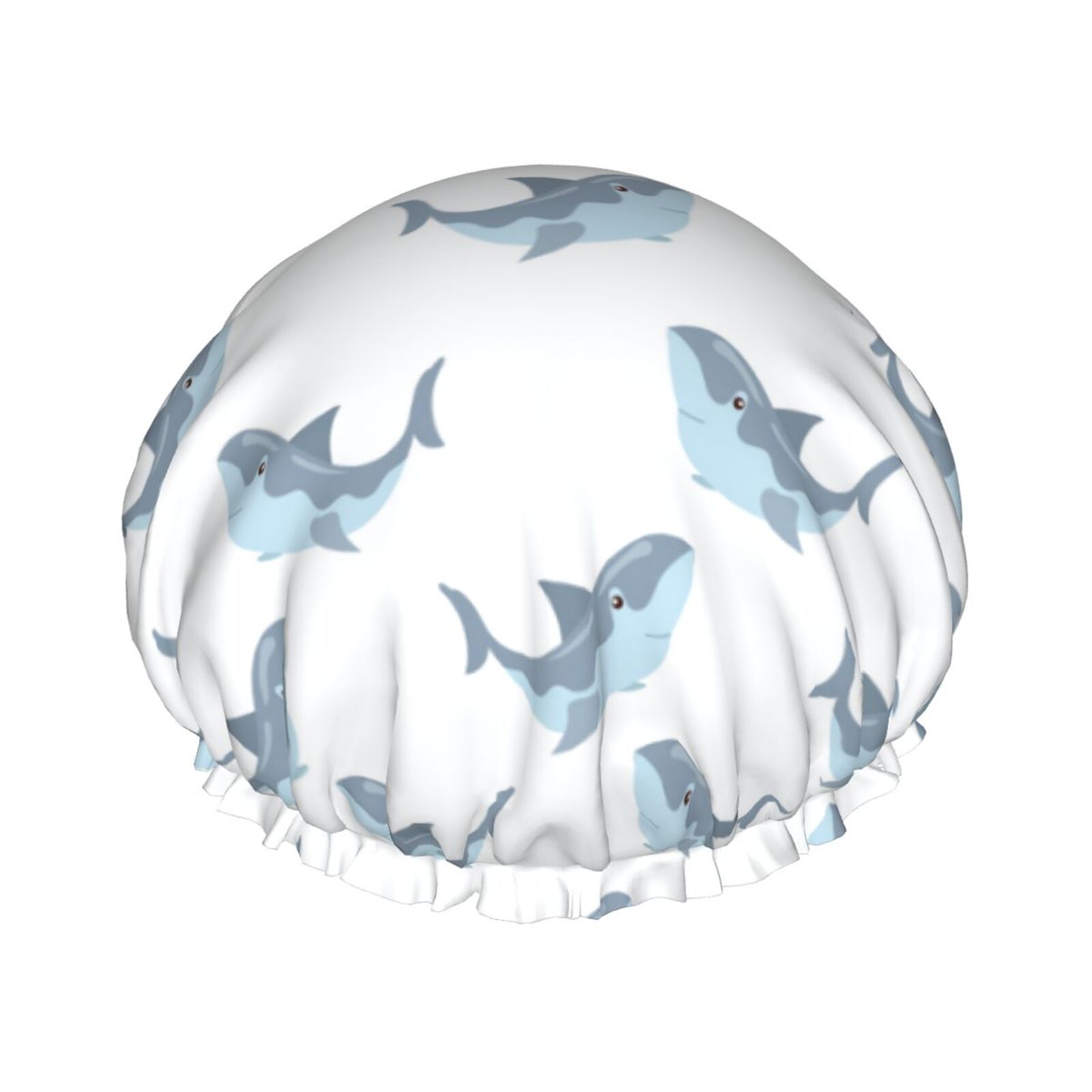 Cartoon cute shark_B Shower Cap, Reusable Bath Hair Hat for all Hair ...
