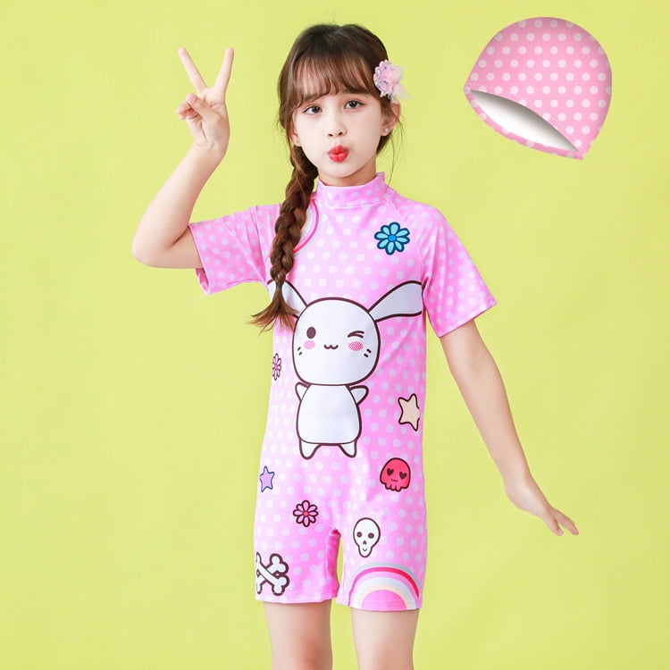 Cartoon cute swimsuit one-piece short-sleeved shorts swimsuit ...