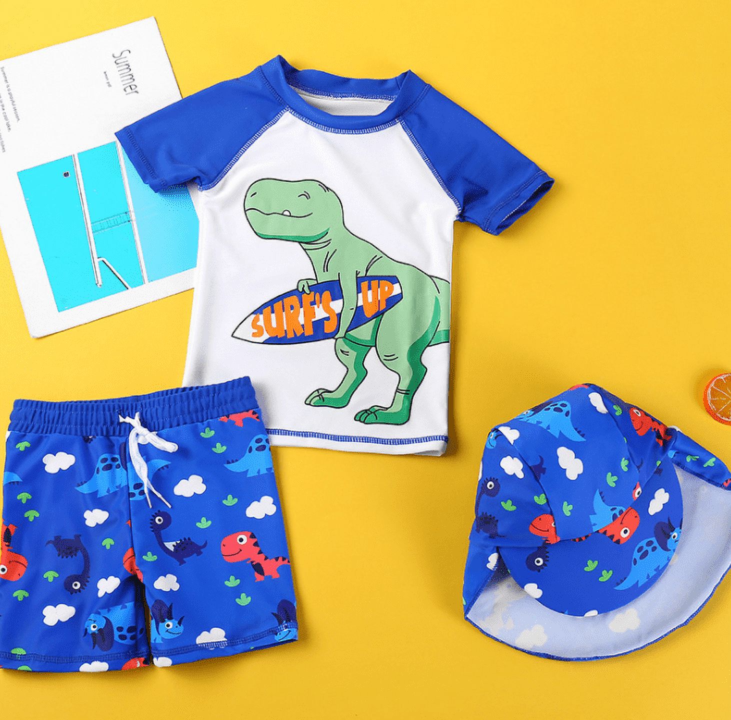 Cartoon dinosaur suit male/female swimsuit three-piece suit Three-piece ...
