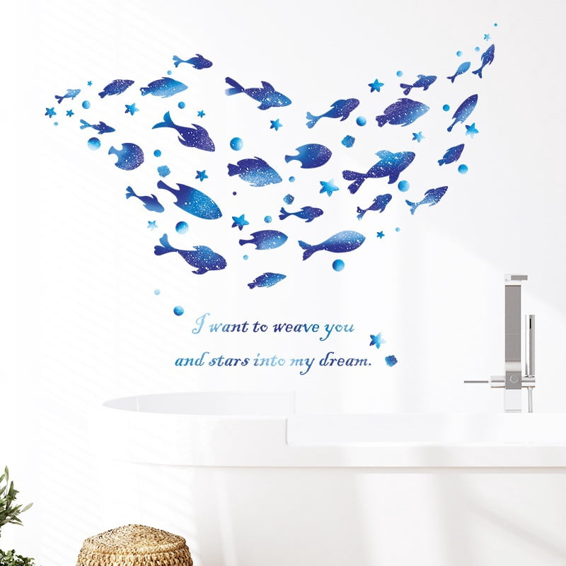 Cartoon fantasy starry sky fish wall decoration stickers self-adhesive ...