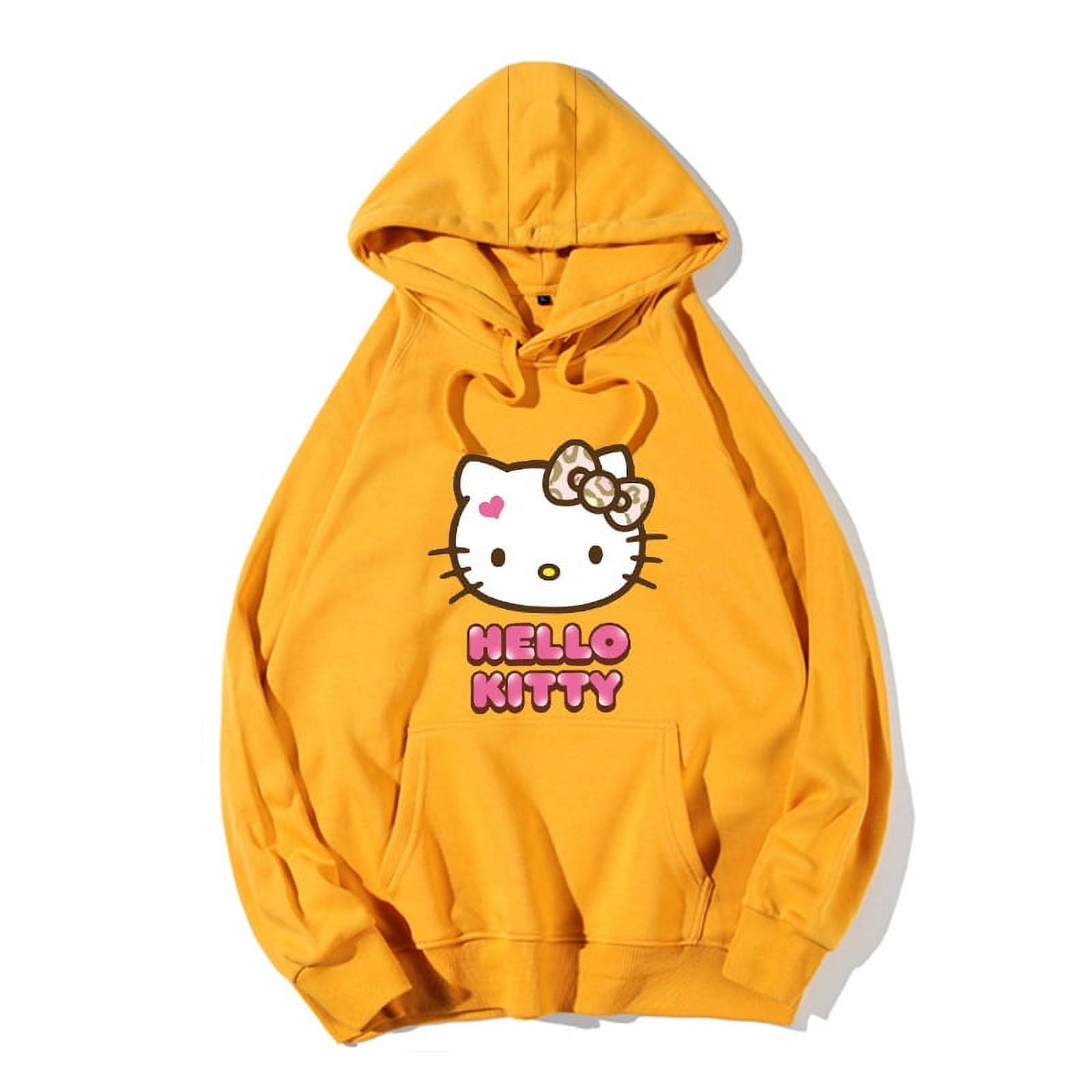 Cartoon fashion label Hello Kitty hood round neck pullover hoodie women ...