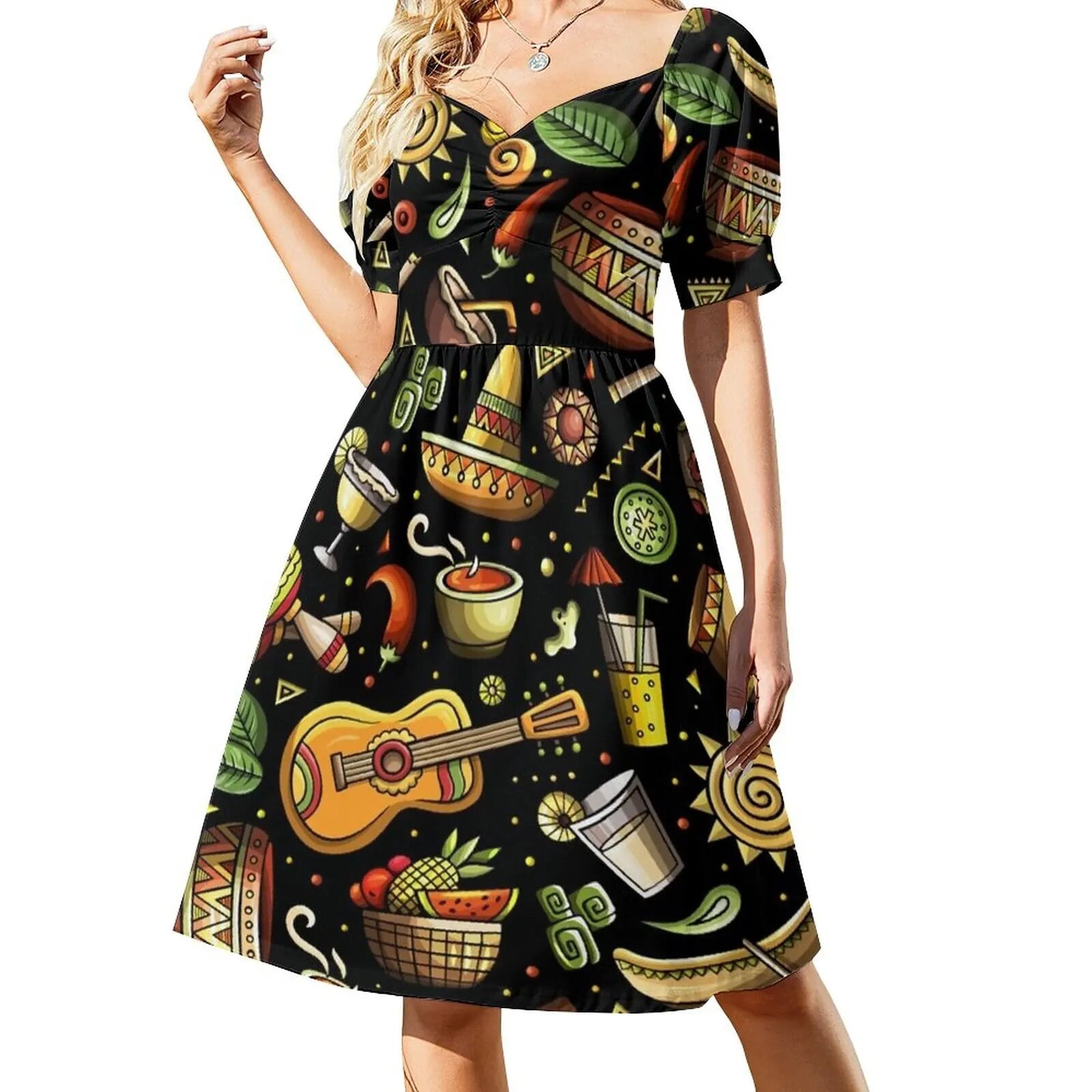 Cartoon hand-drawn latin american mexican seamless pattern Dress dress ...