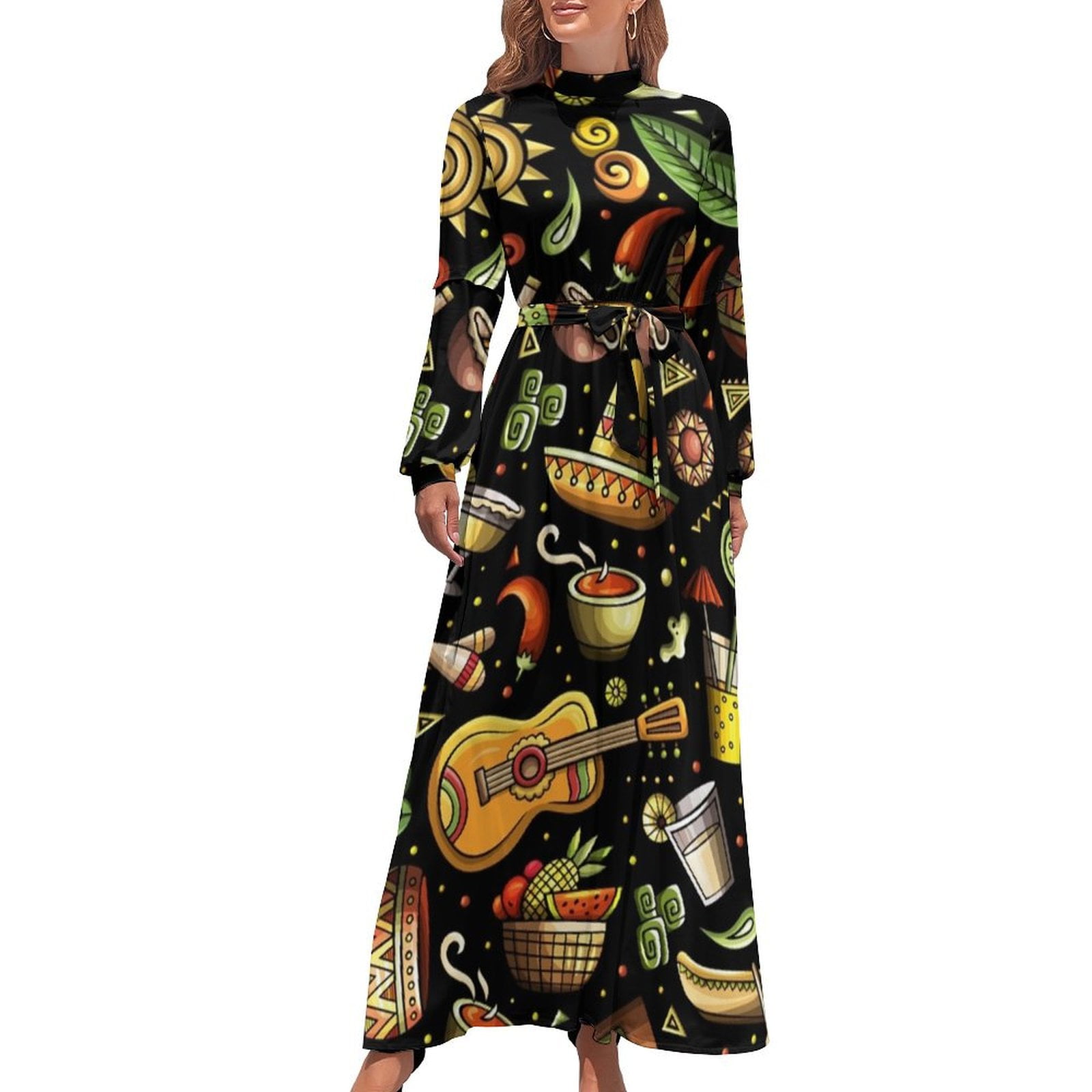 Cartoon hand-drawn latin american mexican seamless pattern Long Dress ...