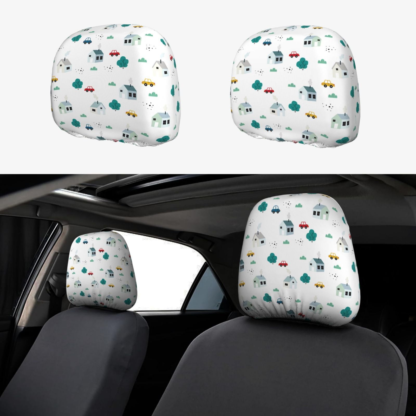 Cartoon house car Headrest Cover for Cars, 2Pack Car Headrest Cover ...