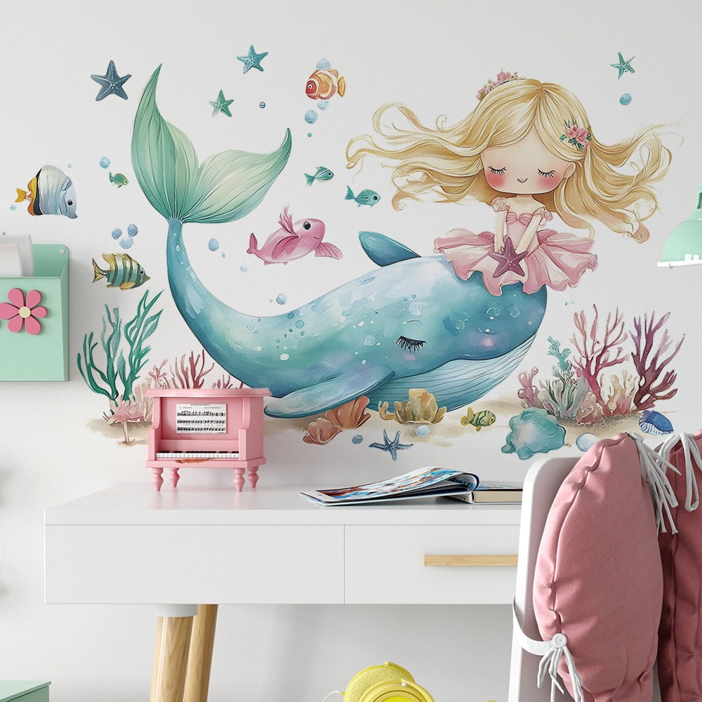Cartoon little princess undersea whale bedroom living room home ...