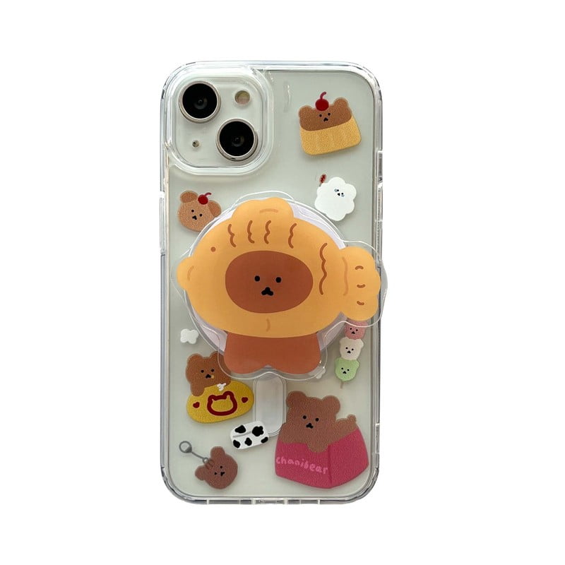 Cartoon magnetic stand holder fish cute bear ins protector phone case ...