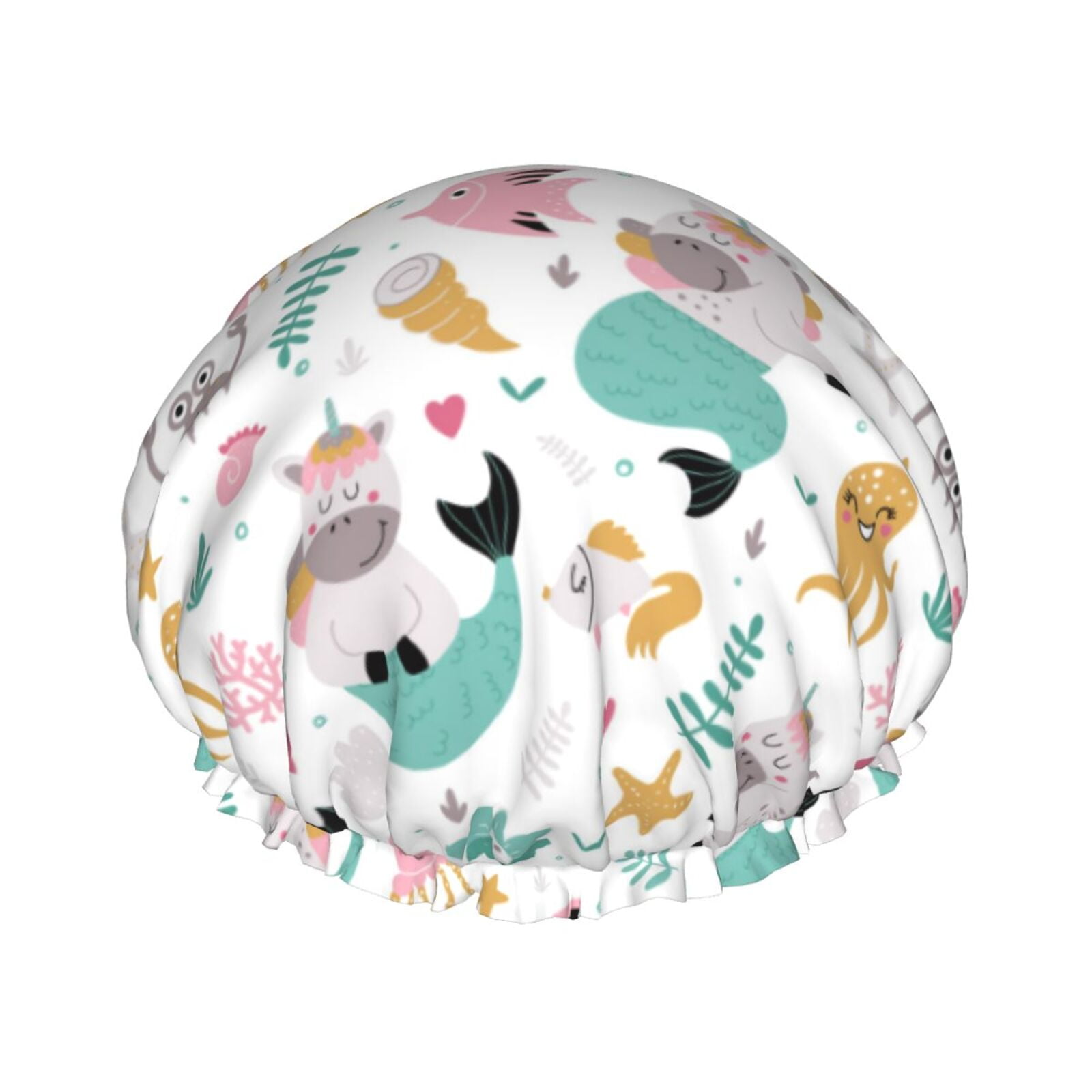 Cartoon octopus crab Shower Cap for Women, Double Waterproof Layers ...