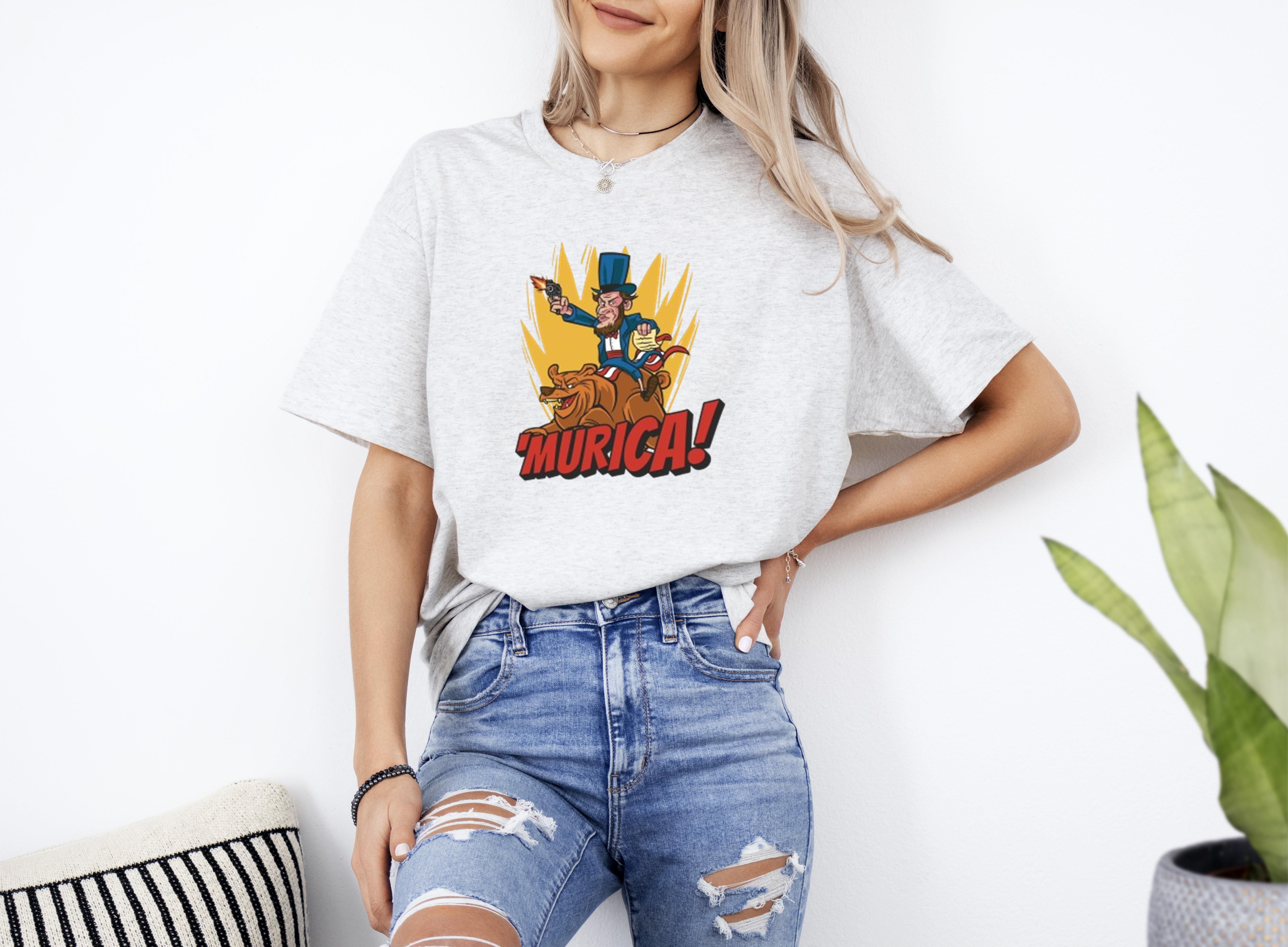 Cartoon of Abraham Lincoln riding a bear, designed on a T-shirt ...