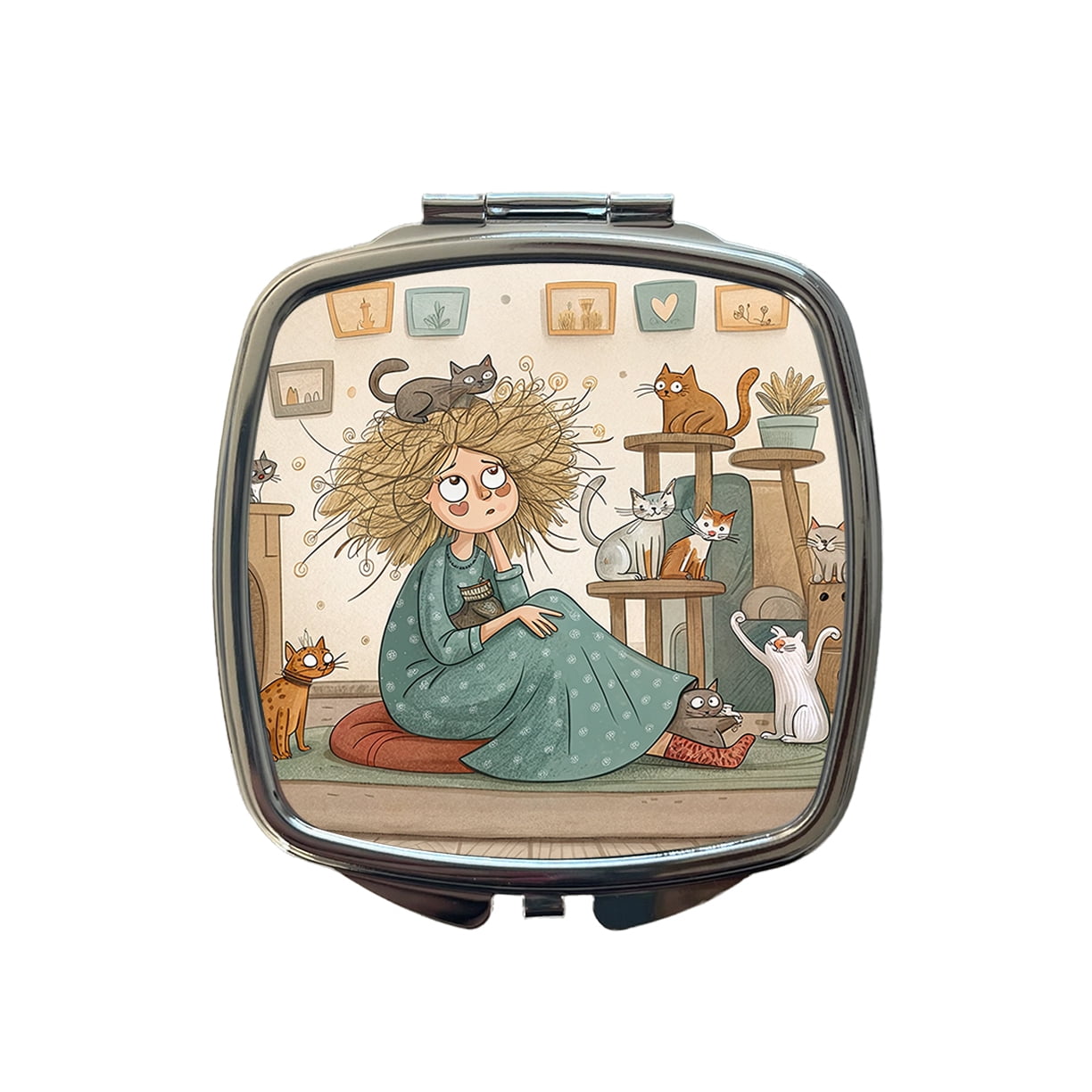 Cartoon of Crazy Cat Lady Home Travel Makeup Handbag Purse Small Pocket ...
