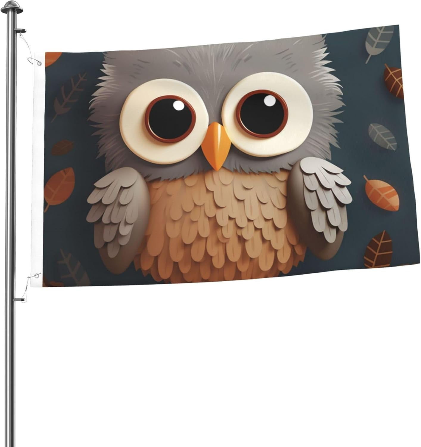 Cartoon owl sitting on gray background Garden Flags Holiday Banner with ...