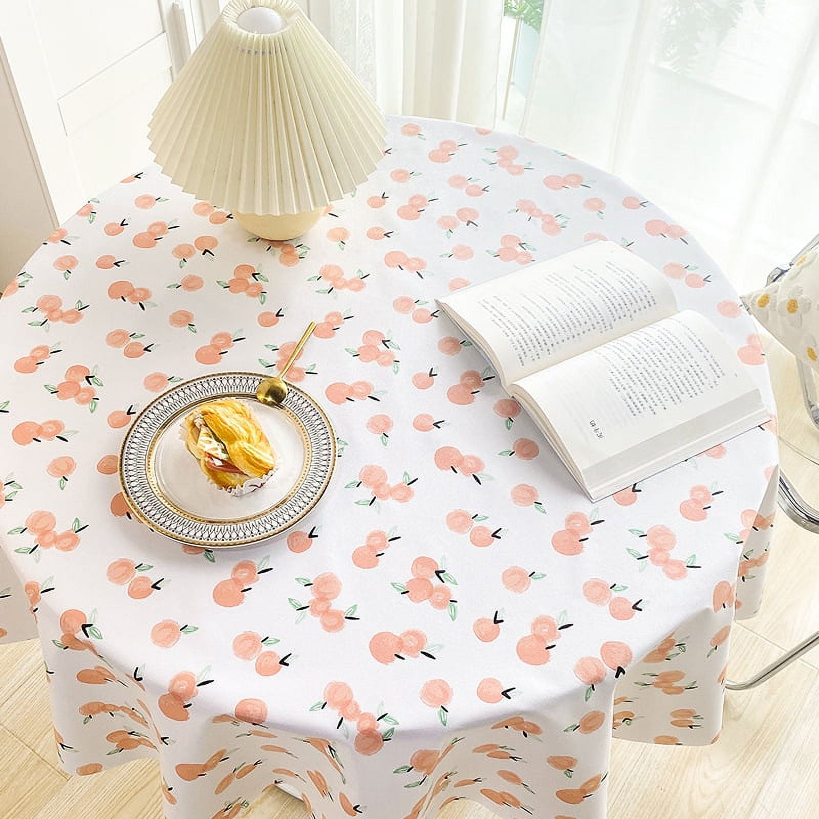 Cartoon peach Round Tablecloth Pastoral Nostalgic Restaurant Cotton ...