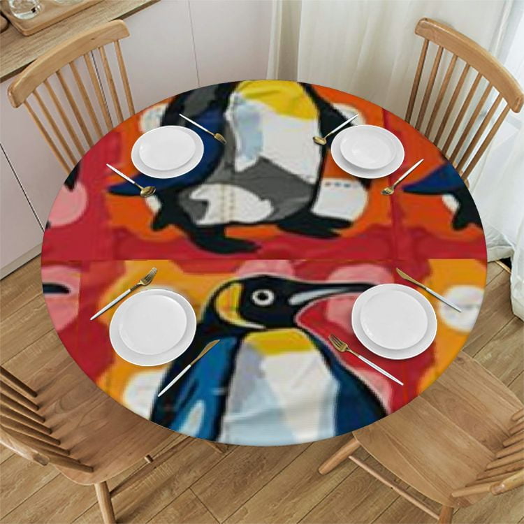 Cartoon penguin Pattern Round decorative tablecloth can be washed and ...
