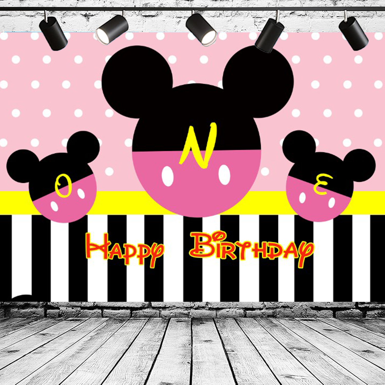 Cartoon playground mouse theme backdrop,Pink mouse head Birthday party ...