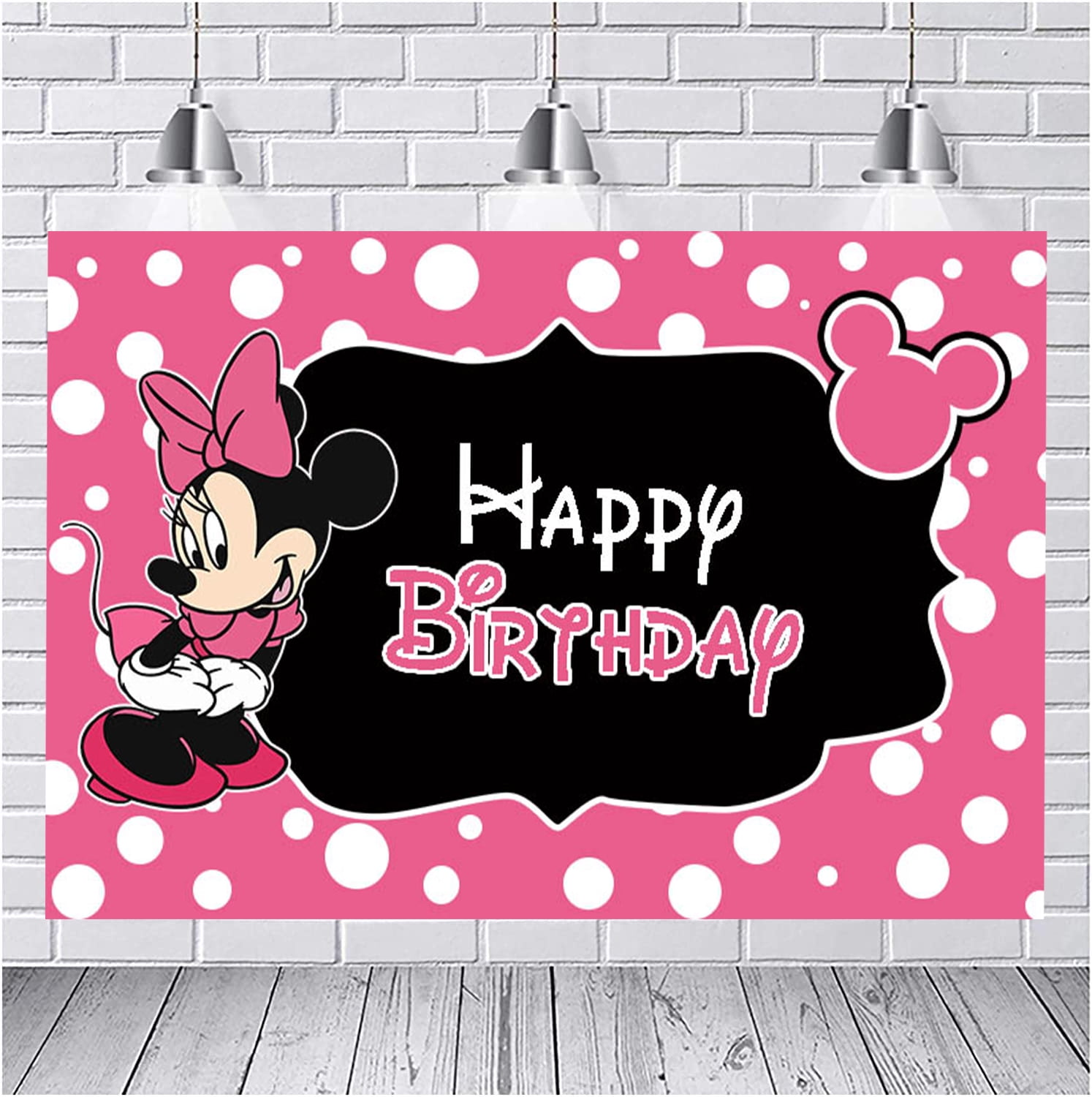 Cartoon playground mouse theme backdrop,Pink and white polka dot Minnie ...