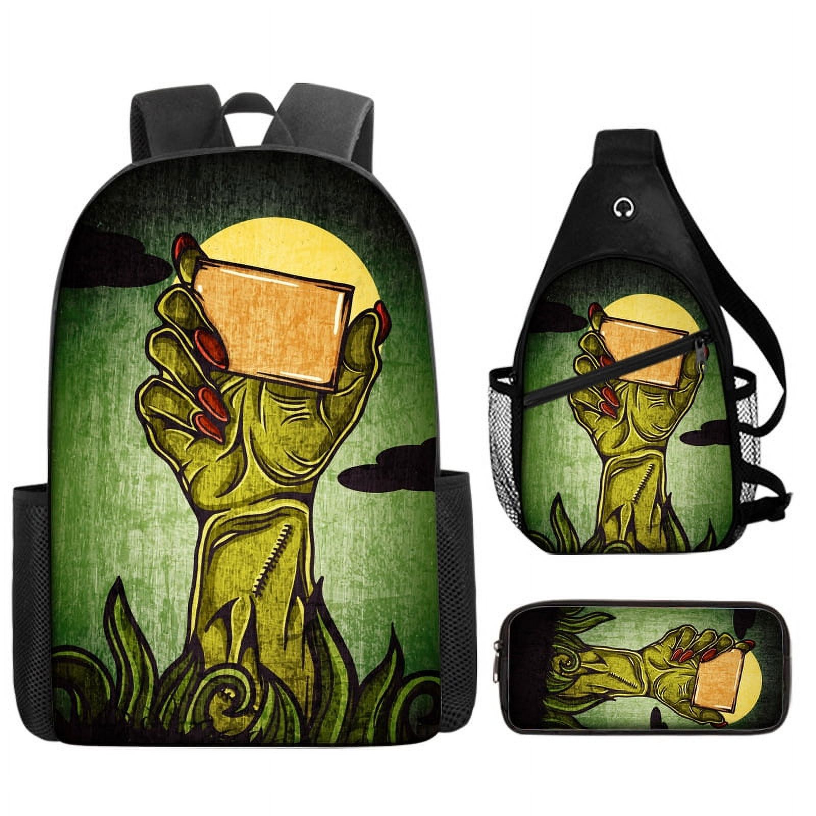 Cartoon school bag printed satchel pen bag three-piece set Plants vs ...