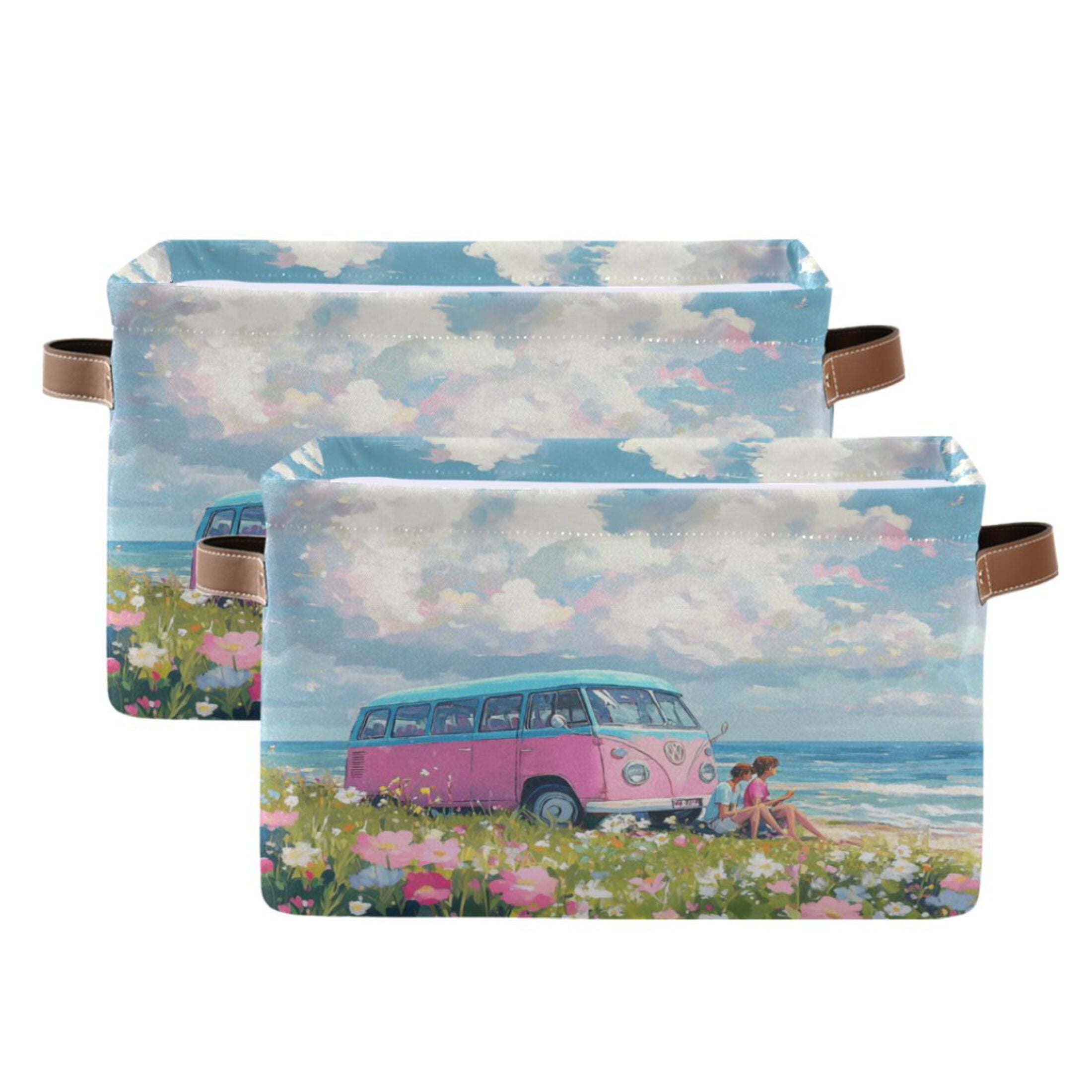 Cartoon-style Retro Bus Foldable Storage Basket,Canvas Fabric Foldable ...