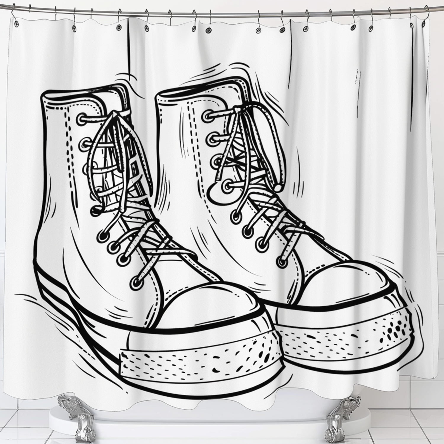 Cartoon Style Hand Drawn Shoes With Laces Design For Shower Curtain